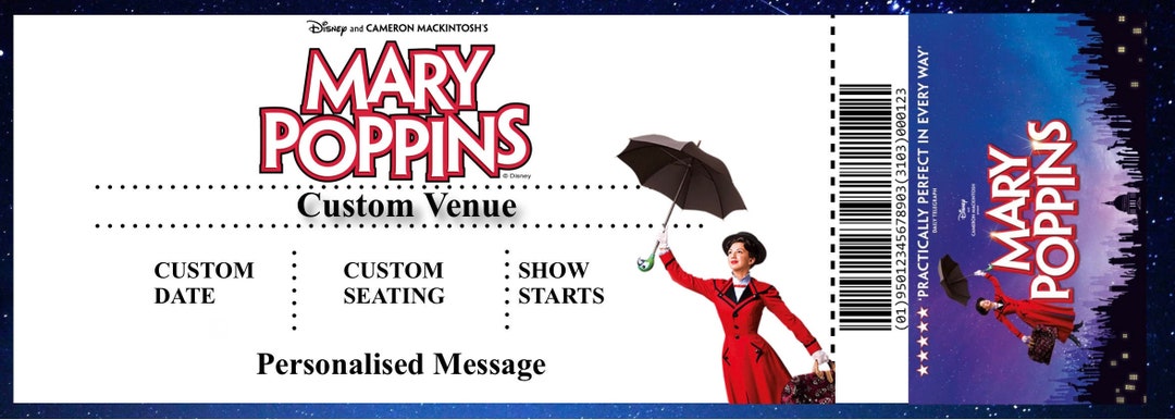 Mary Poppins Personalised Musical and Play Tickets (fake) - Etsy