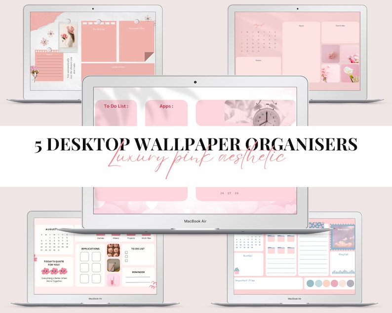 Pink Aesthetic Desktop Wallpaper Organizer | Canva Template - Etsy