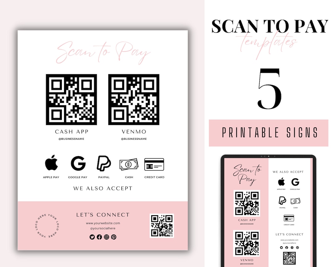 Editable Scan to Pay Sign | Editable Canva Template | QR Code Sign ...