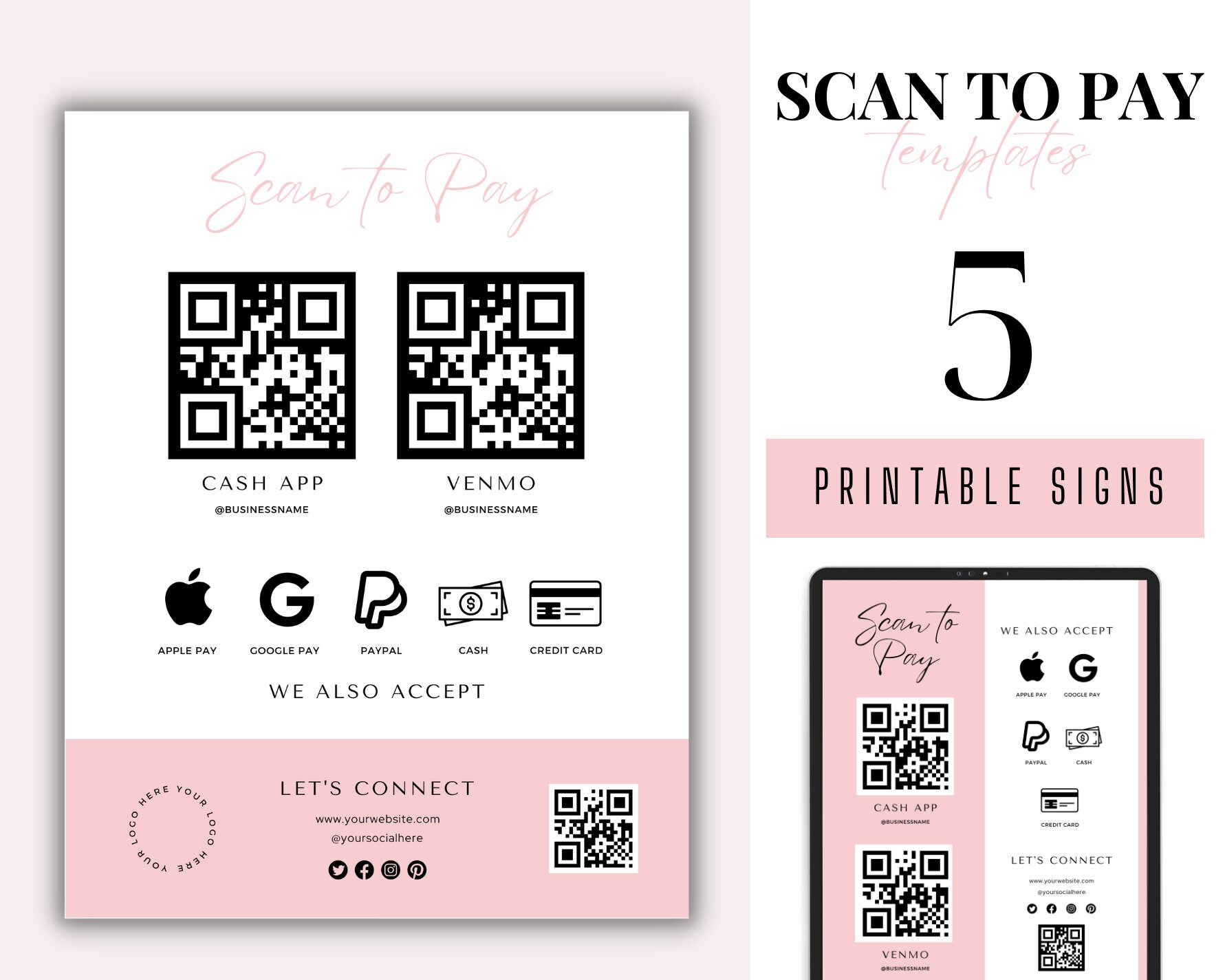 Editable Scan to Pay Sign | Editable Canva Template | QR Code Sign ...