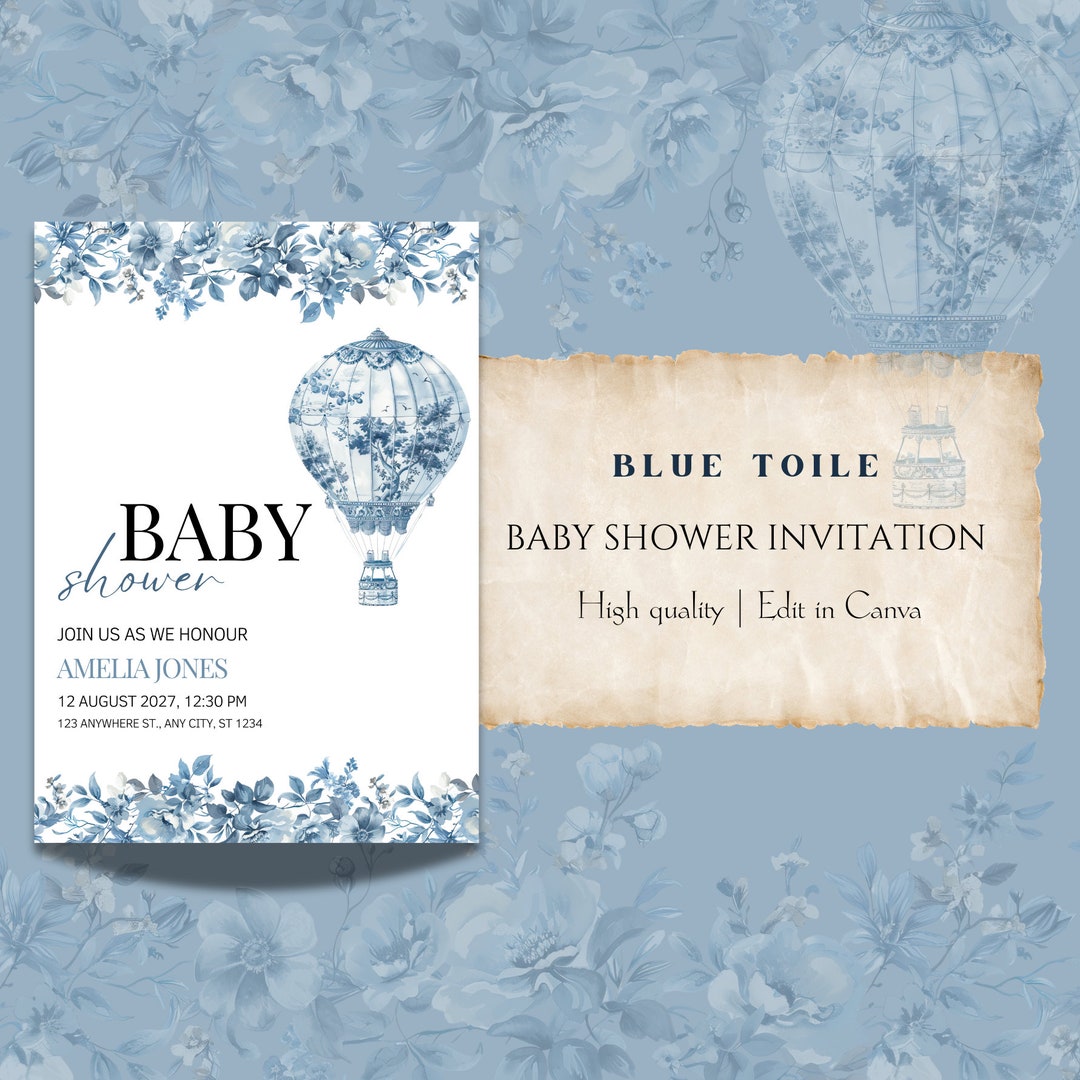 Blue Toile Baby Shower Invitation | Baby Shower Invitation | Digital ...
