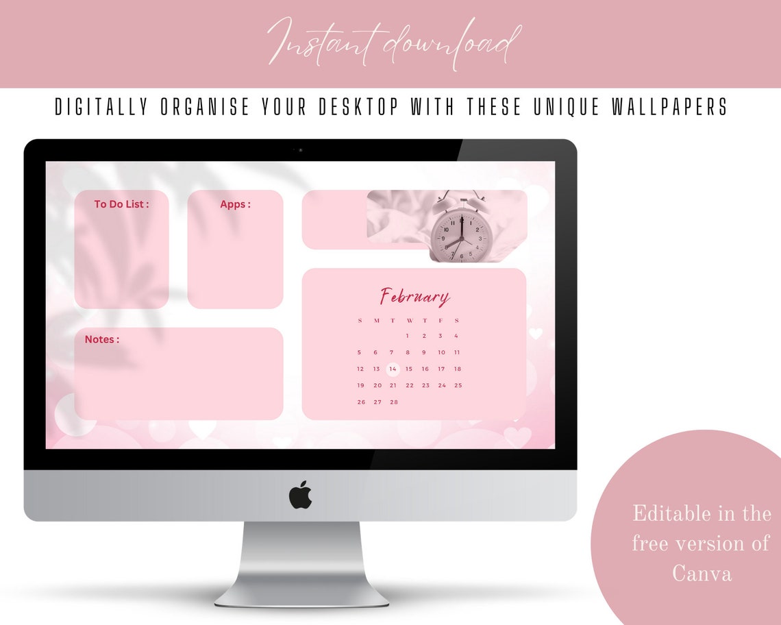 Pink Aesthetic Desktop Wallpaper Organizer | Canva Template - Etsy