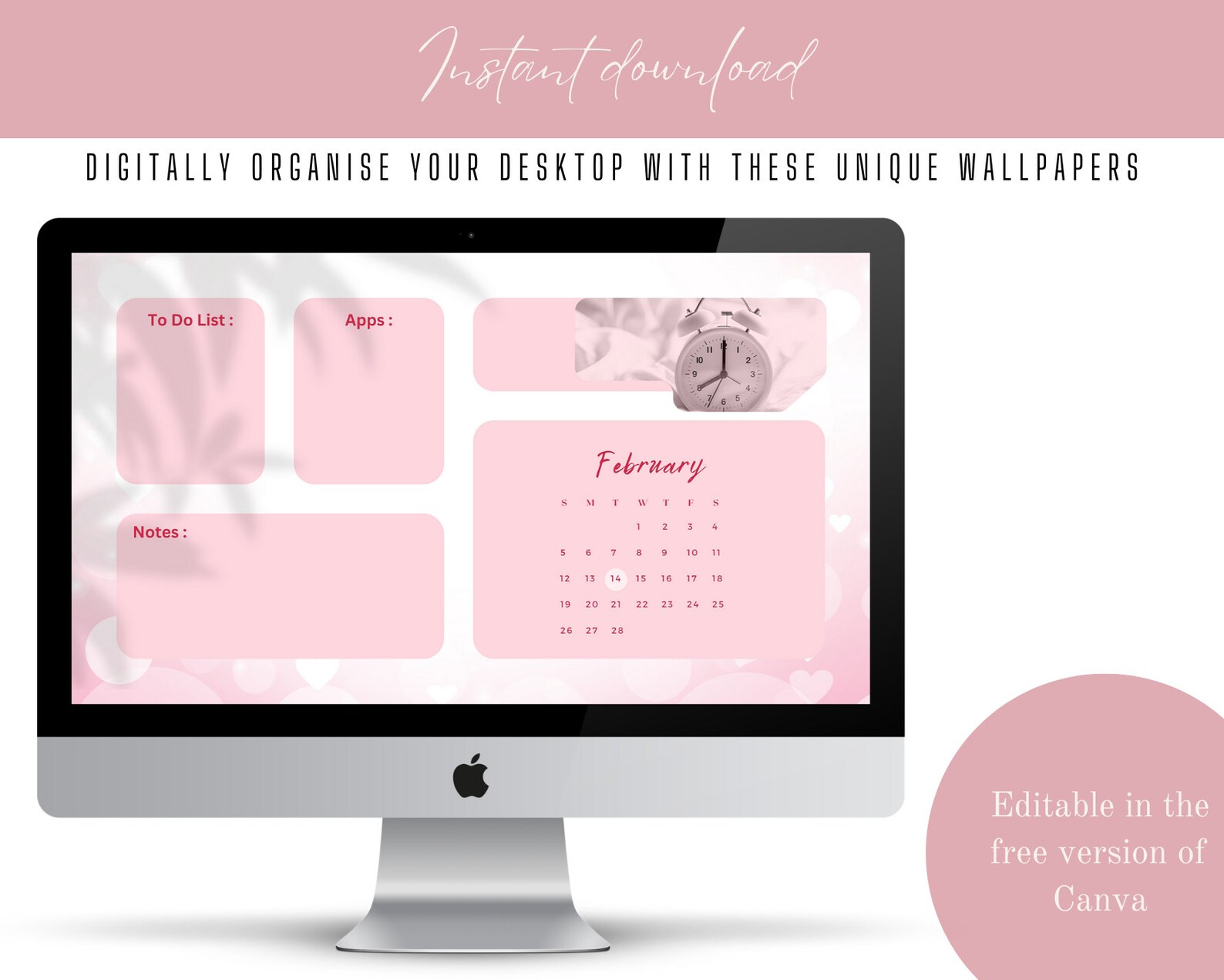 Pink Aesthetic Desktop Wallpaper Organizer | Canva Template - Etsy