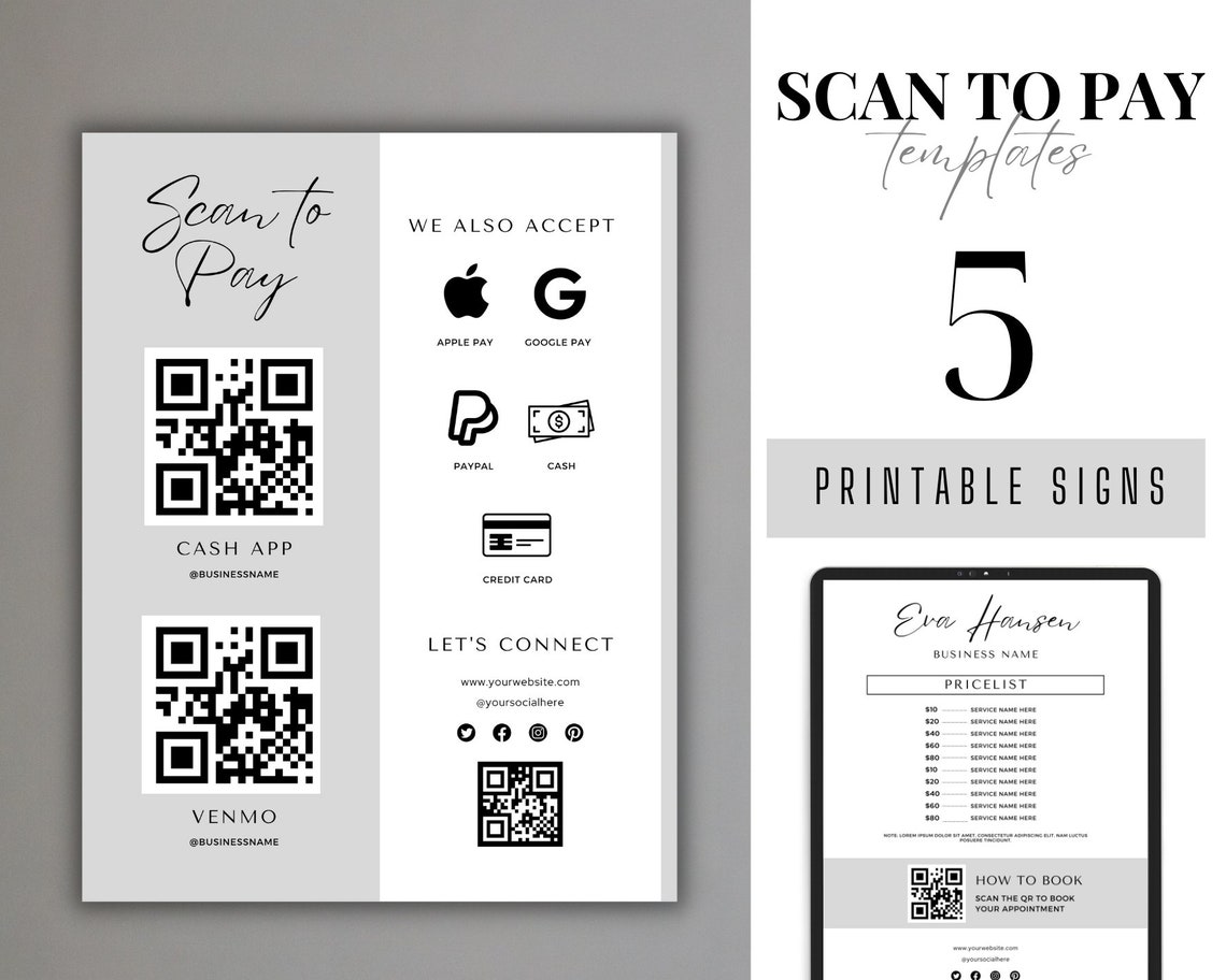 Editable Scan to Pay Sign Editable Canva Template QR Code Sign Template ...