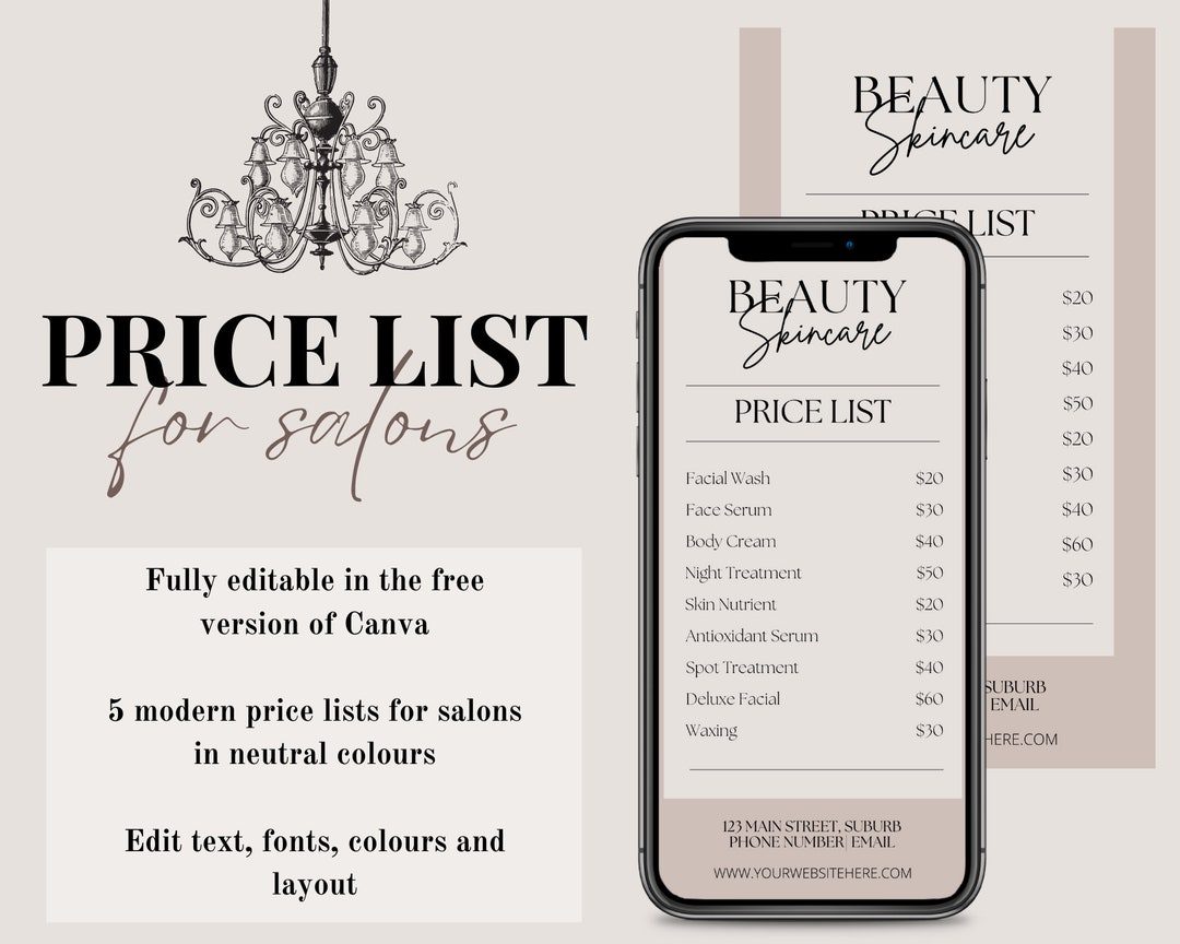 Salon Price List | Neutral Price List | Instagram Story Price List ...