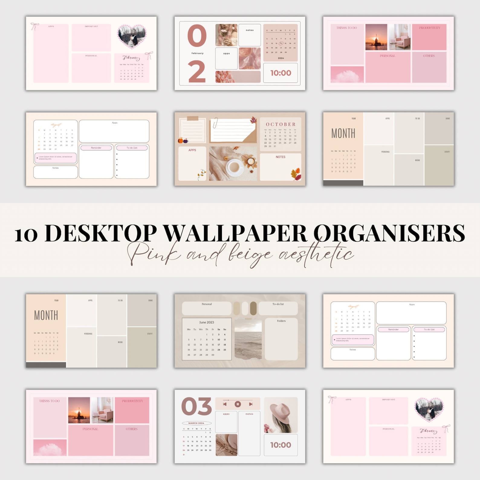 Pink Beige Desktop Wallpaper Organizers (digital Download) - Etsy