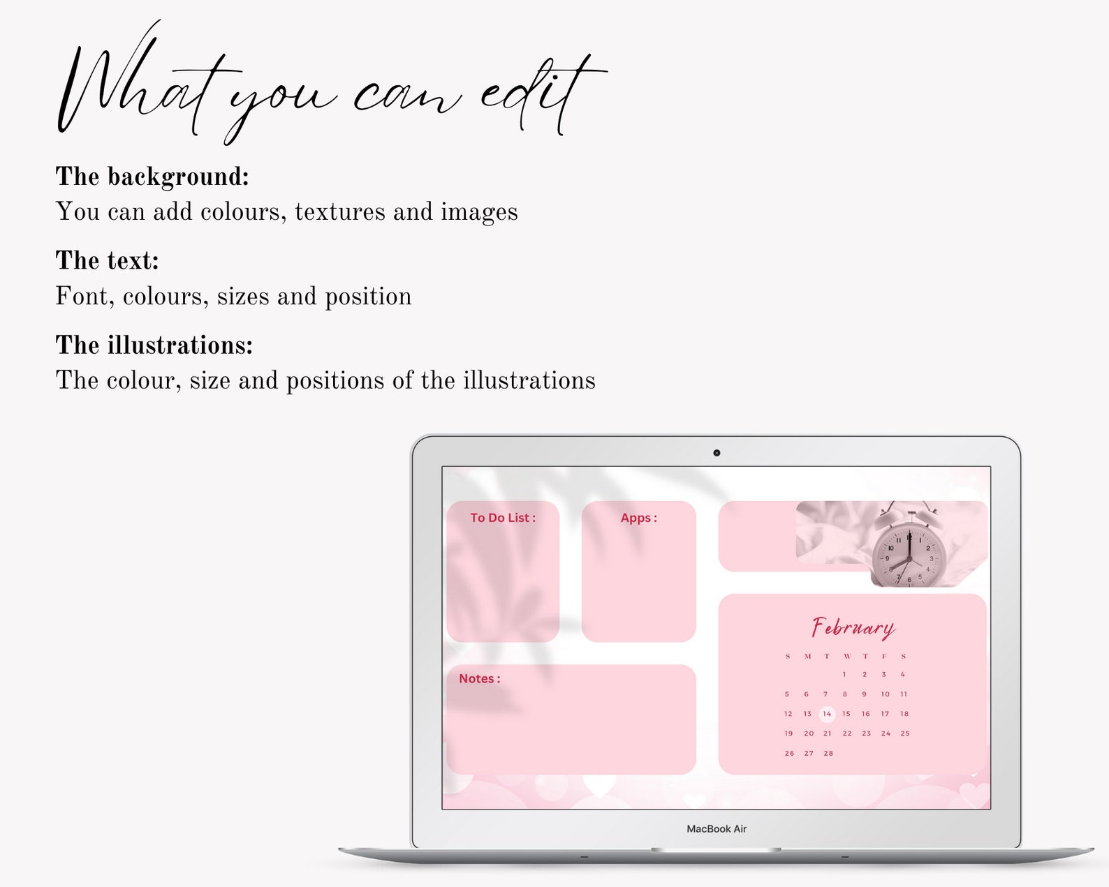 Pink Aesthetic Desktop Wallpaper Organizer | Canva Template - Etsy