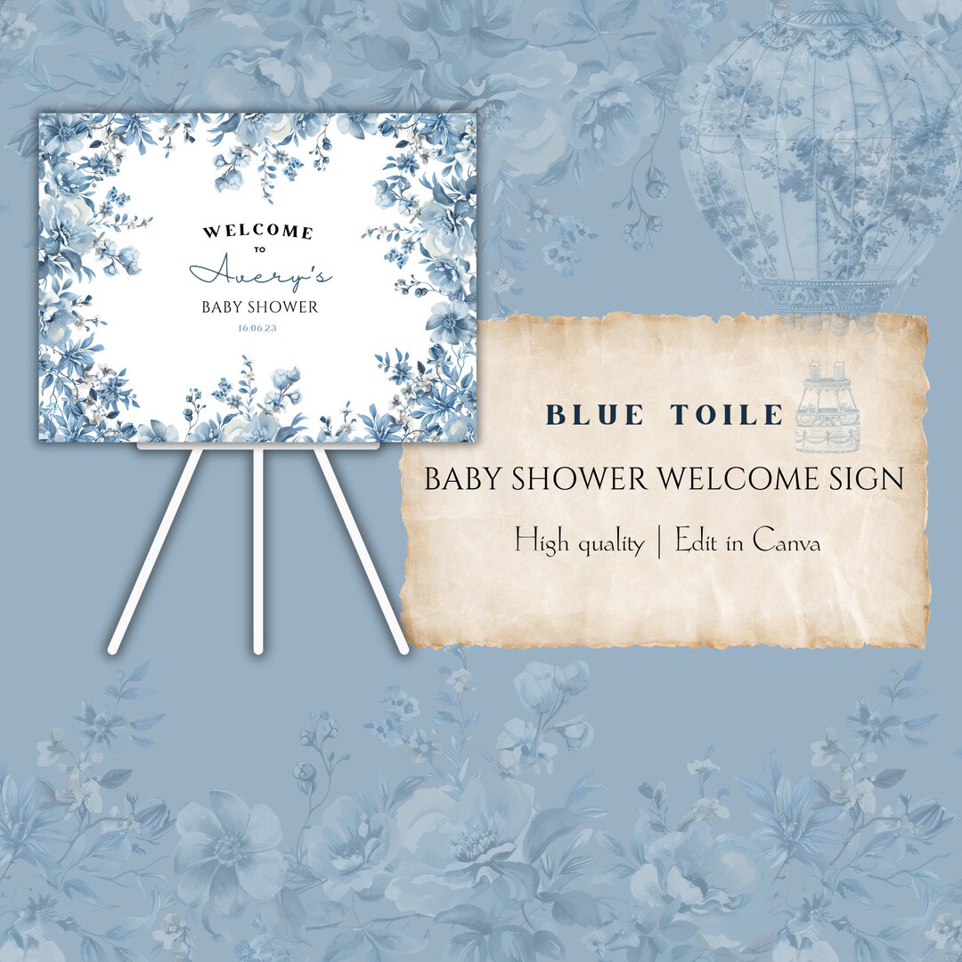 Blue Toile Baby Shower Welcome Sign | Baby Shower Welcome Sign ...