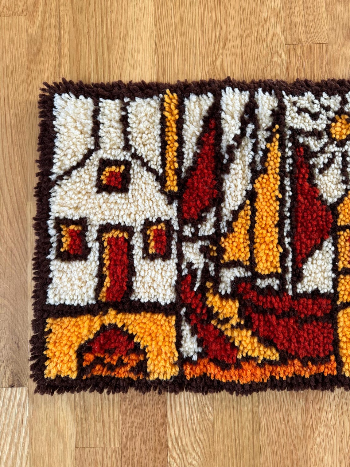 Vintage Mid Century Modern Handmade Village Scene Latch/rug Hook ...