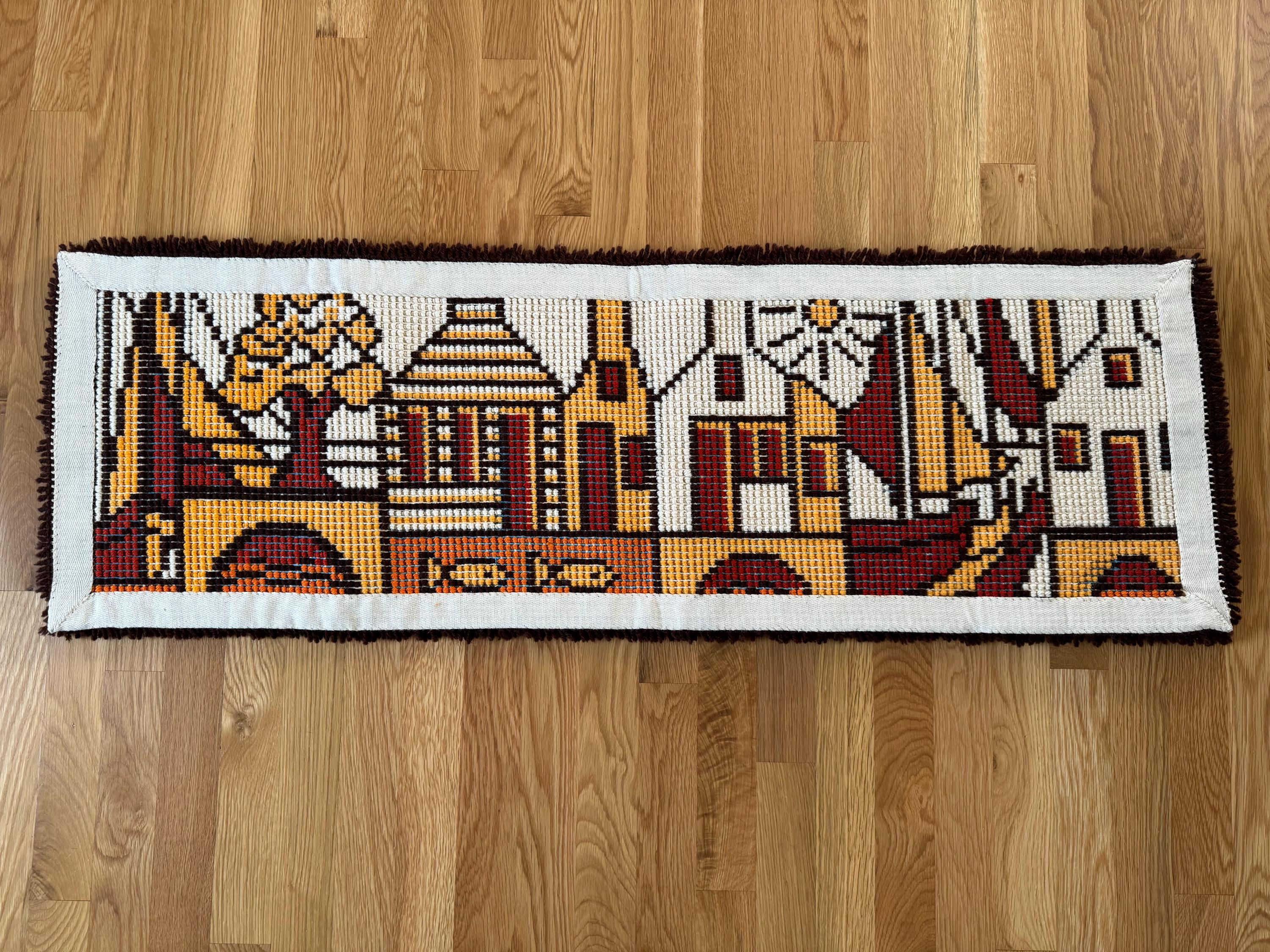 Vintage Mid Century Modern Handmade Village Scene Latch/rug Hook ...