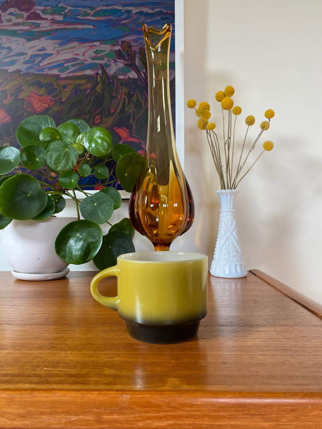 Vintage Anchor Hocking Fire King Ware 8 Ounce Avocado Green and Black ...