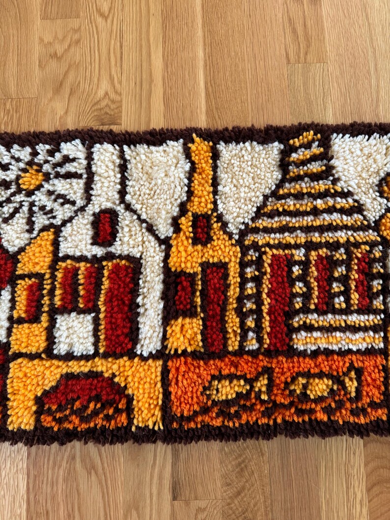 Vintage Mid Century Modern Handmade Village Scene Latch/rug Hook ...