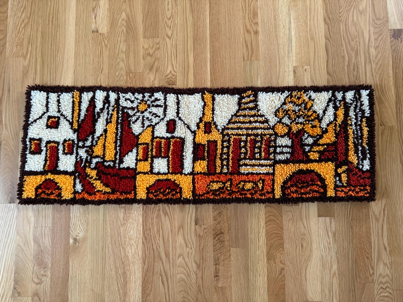 Vintage Mid Century Modern Handmade Village Scene Latch/rug Hook ...