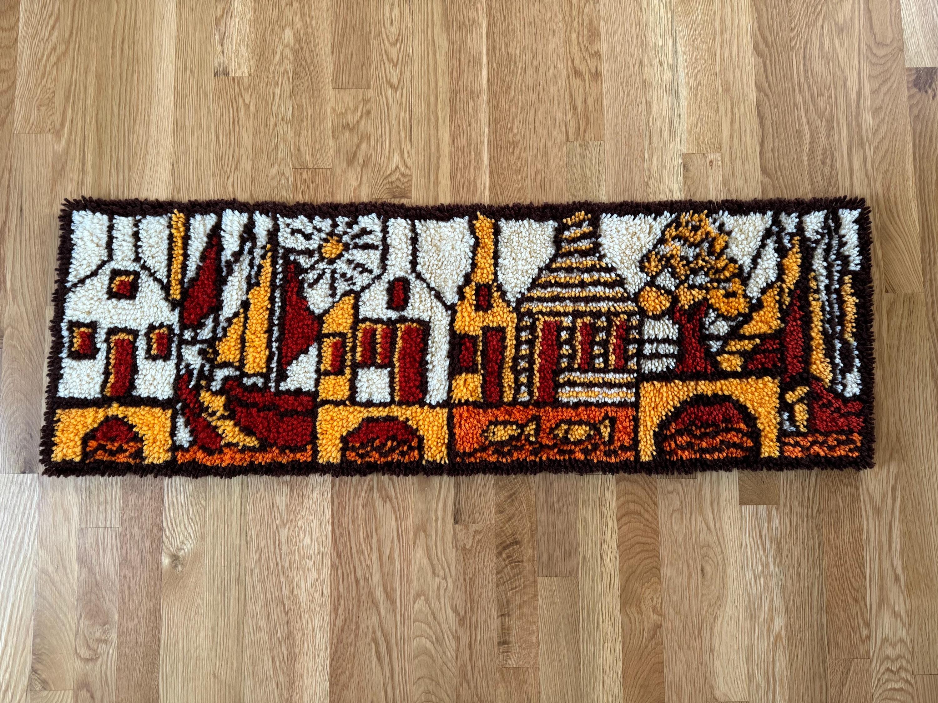 Vintage Mid Century Modern Handmade Village Scene Latch/rug Hook ...