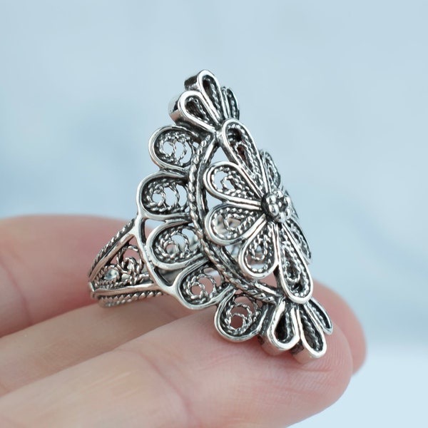 Long Silver Ring - Etsy
