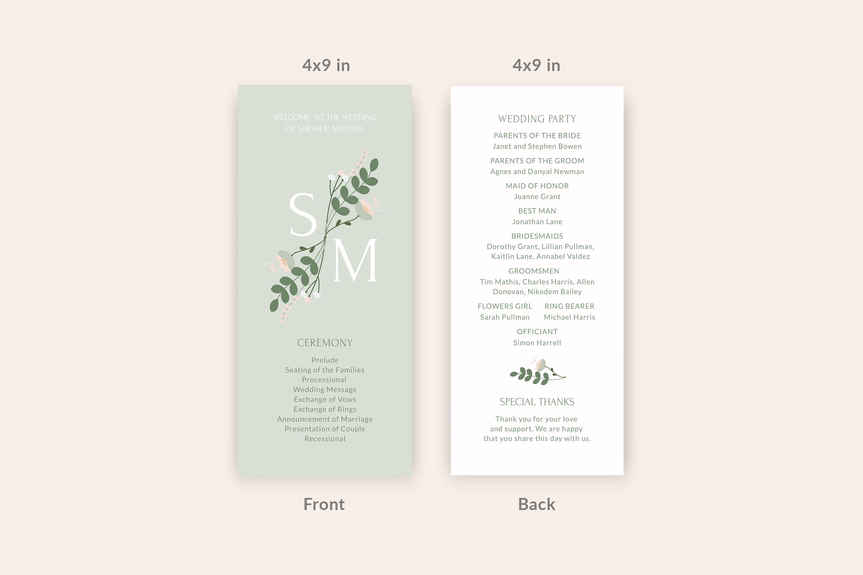 Sage Green Wedding Program Template | Download Wedding Ceremony Program - Etsy