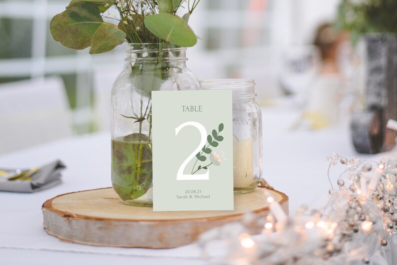 Sage Green Wedding Table Numbers Template | Editable Wedding Stationary ...