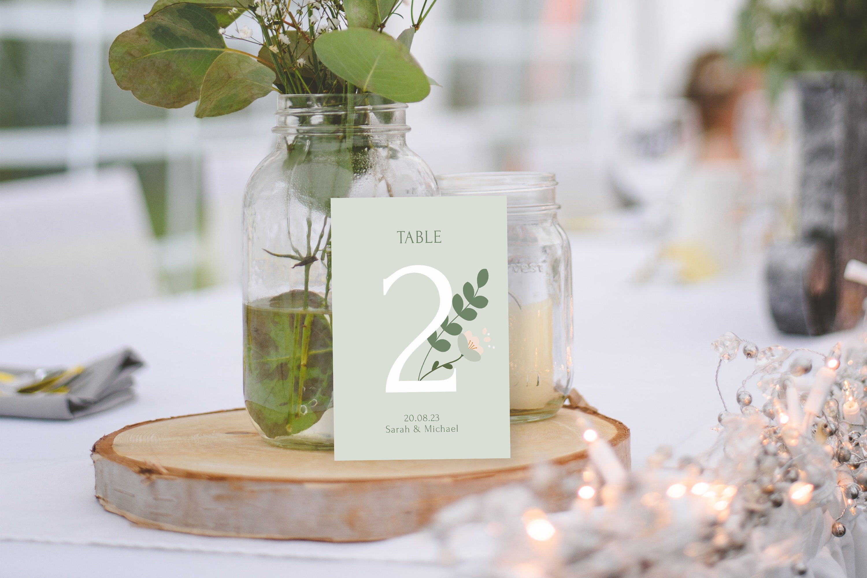 Sage Green Wedding Table Numbers Template | Editable Wedding Stationary ...