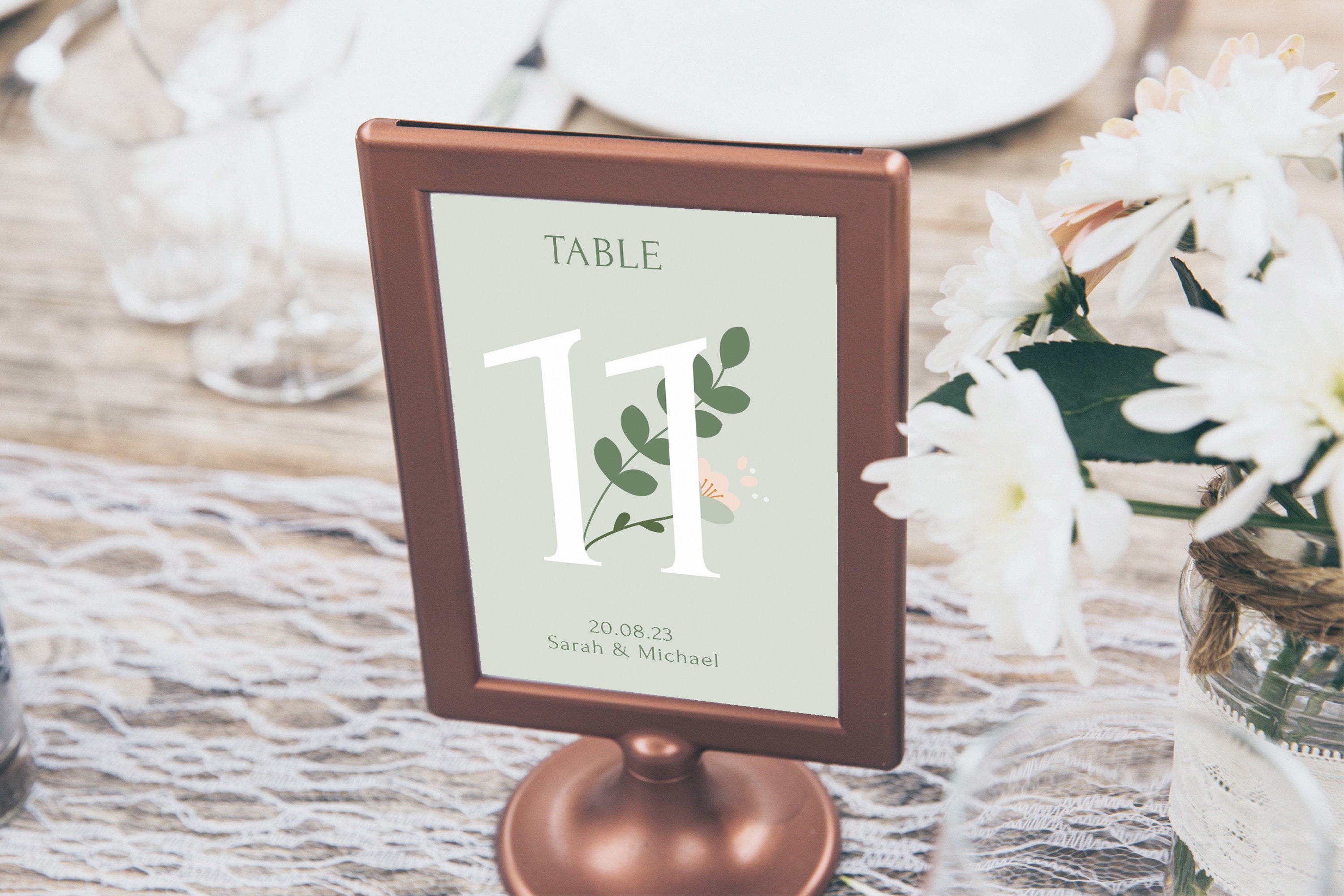 Sage Green Wedding Table Numbers Template | Editable Wedding Stationary ...
