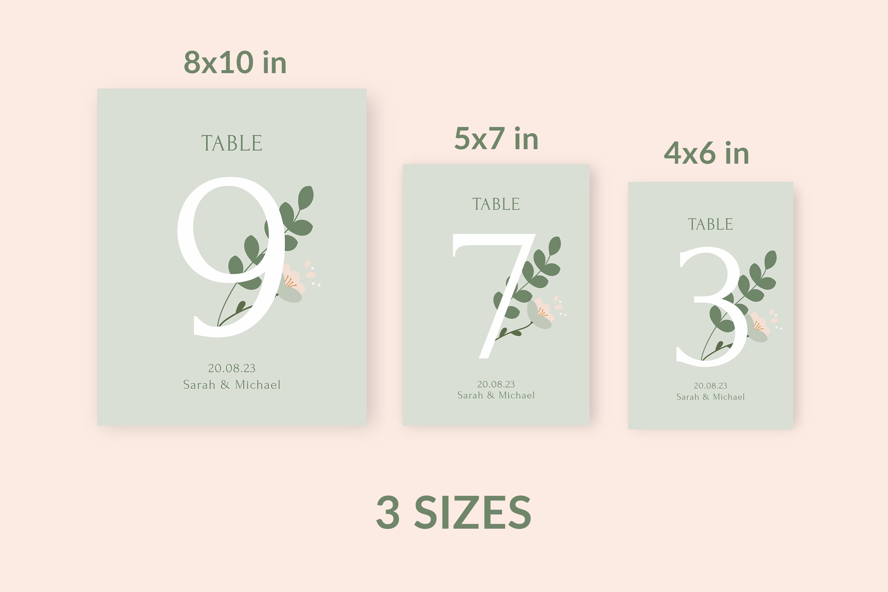Sage Green Wedding Table Numbers Template | Editable Wedding Stationary ...