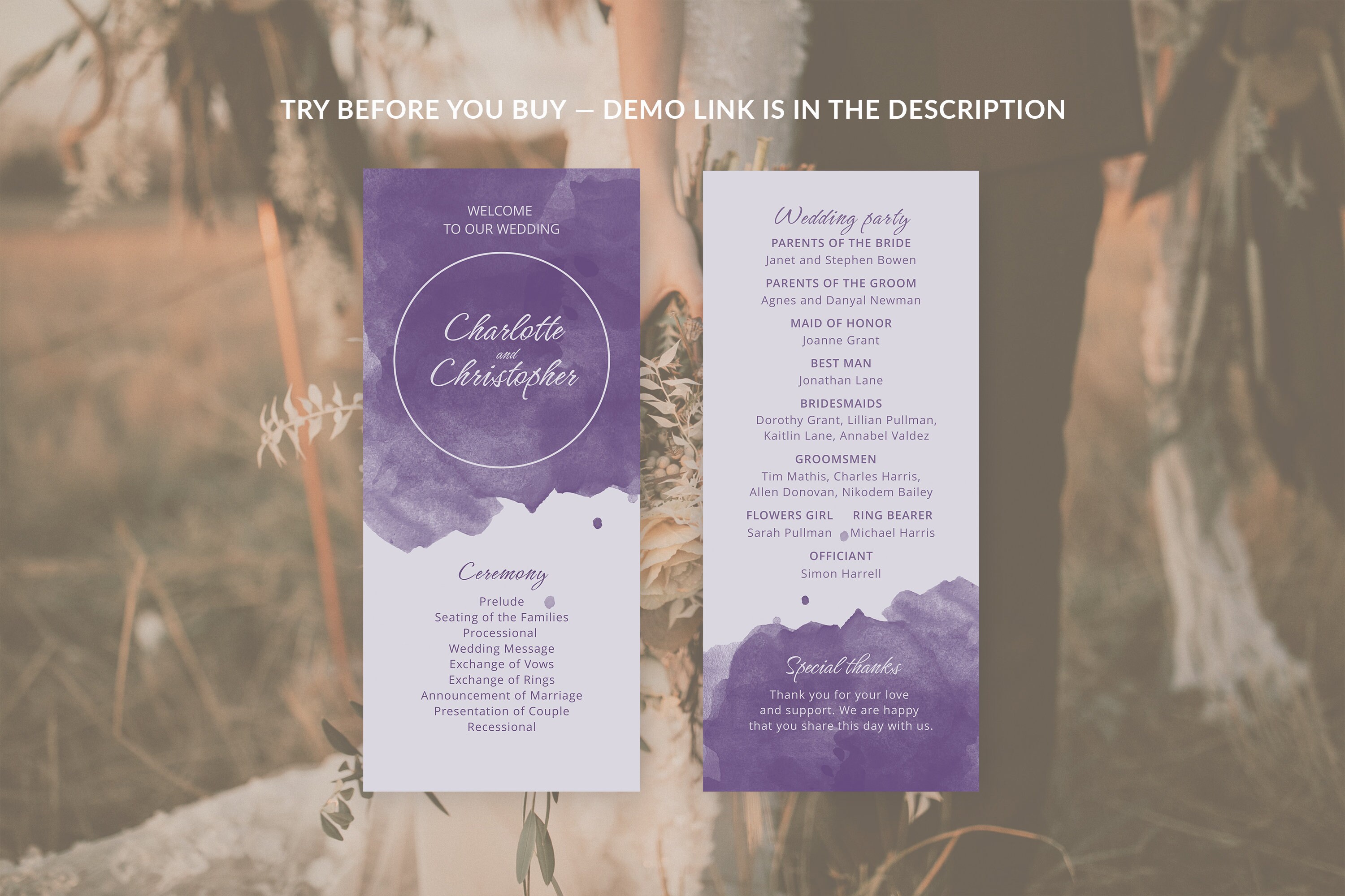 Lavender Wedding Program Template Editable Wedding Ceremony Program - Etsy