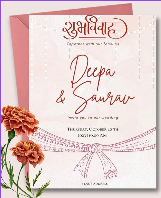 Nepali Reception Invite Minimal Modern Nepali South Asian Wedding ...