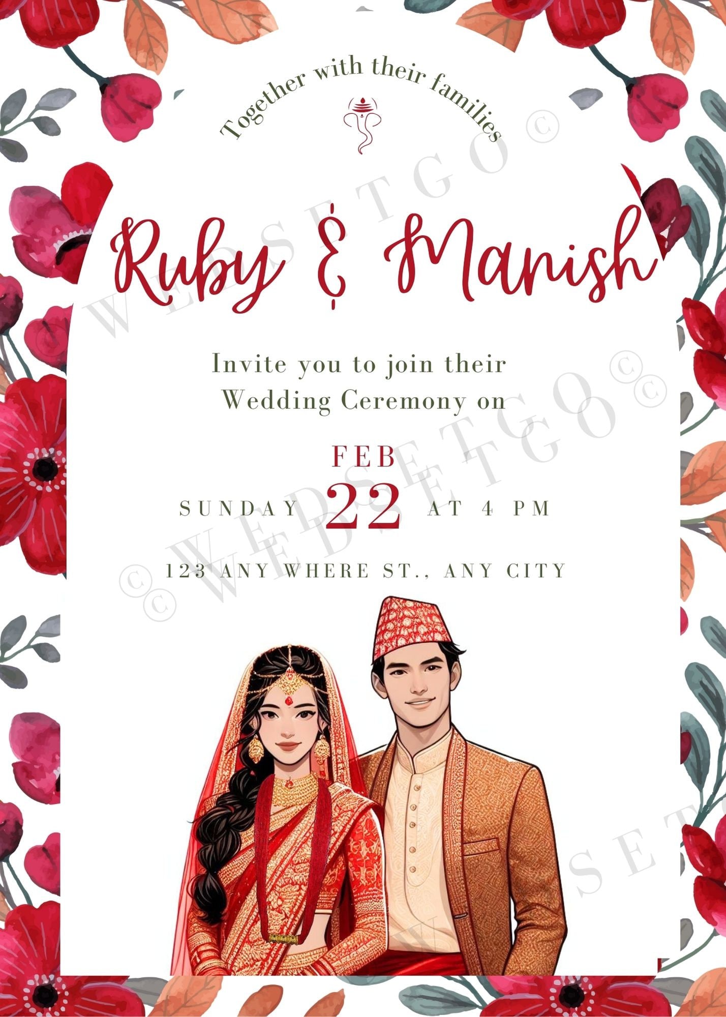 Floral Nepali Wedding Invite| Wedding Invitation Card | Digital ...