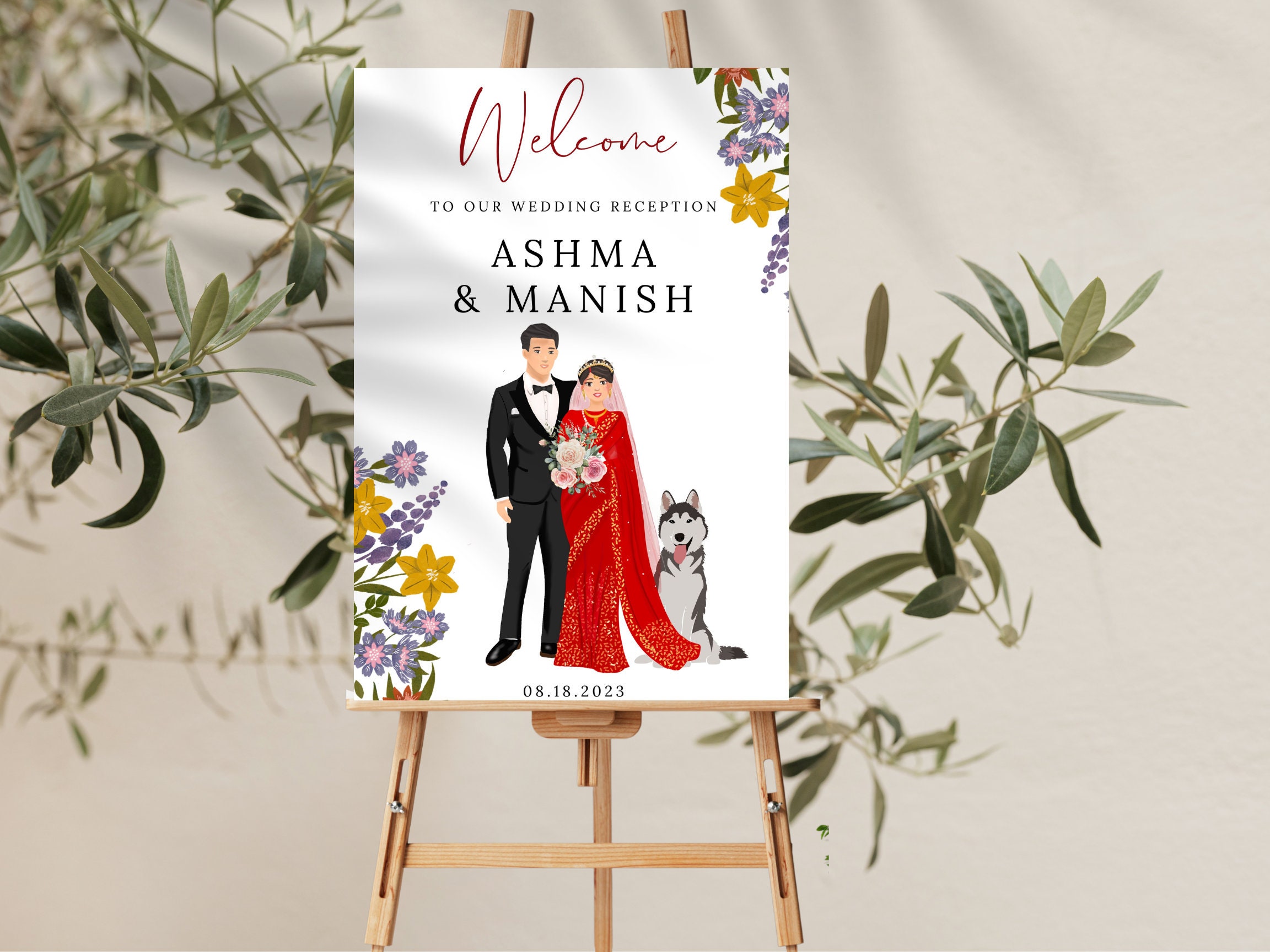 Nepali Reception Sign | Wedding Sign | Digital Sign With Dog/pet - Etsy
