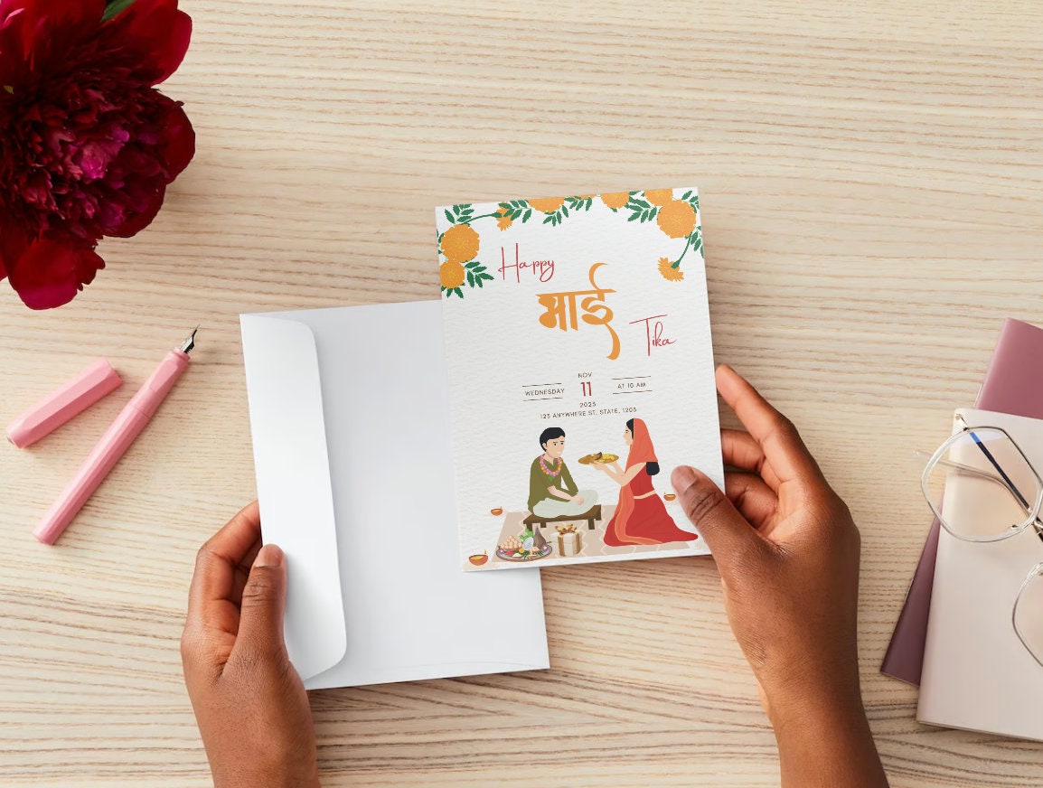 Bhai Tika Nepali Digital Invitation Card Customize and Print - Etsy