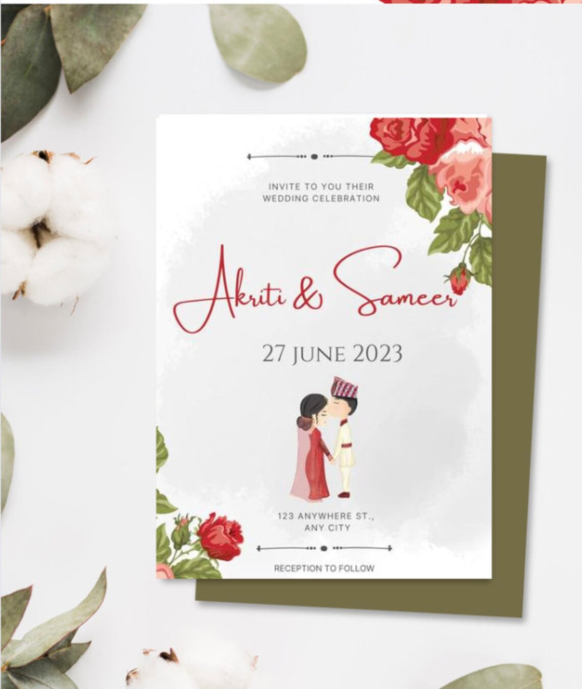 Nepali Reception Invite | Minimal Modern Nepali South Asian Wedding ...