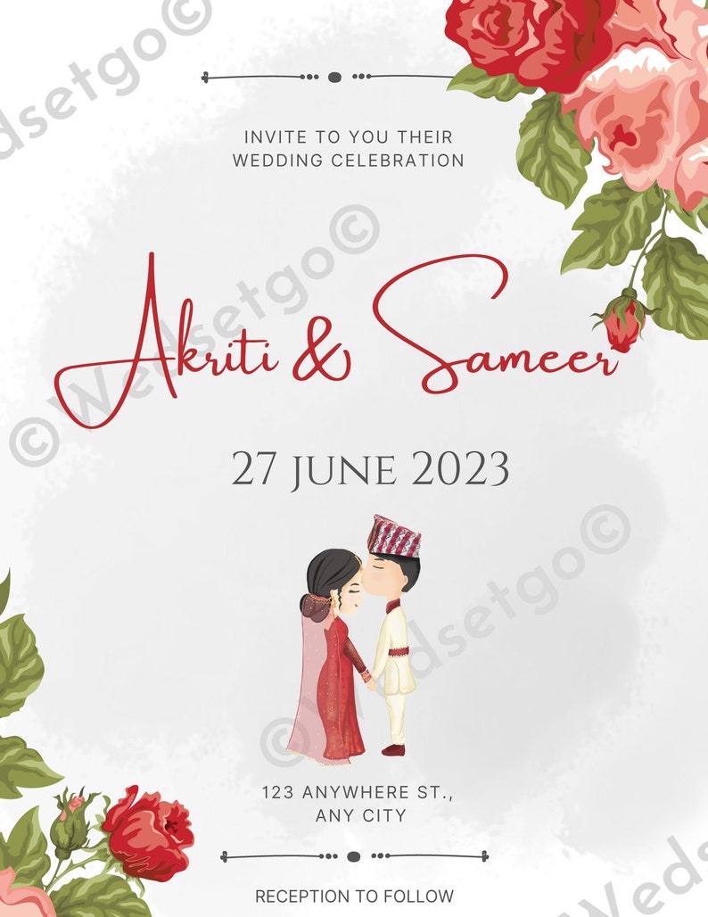Nepali Reception Invite | Minimal Modern Nepali South Asian Wedding Invite | Digital Card - Etsy