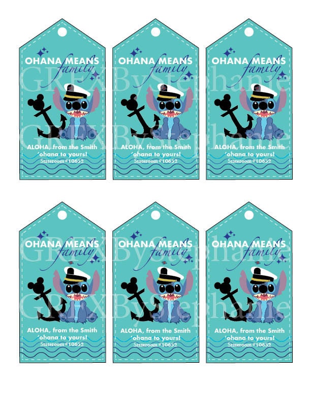 DCL Fish Extender Gift Tag: Captain Stitch, Mickey Anchor Printable ...