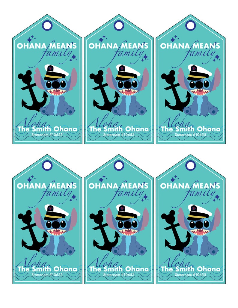 DCL Fish Extender Gift Tag: Captain Stitch, Mickey Anchor Printable ...