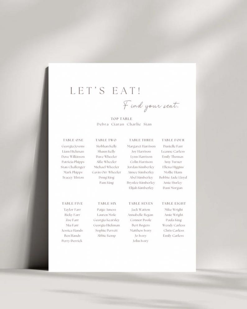 Wedding Seating Plan | Find Your Seat | Minimal Wedding | Simple ...