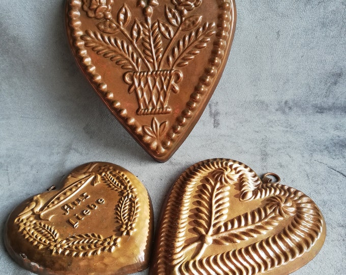 Three Antique Cake Pan BACKMODEL Copper Model - HEART - Etsy