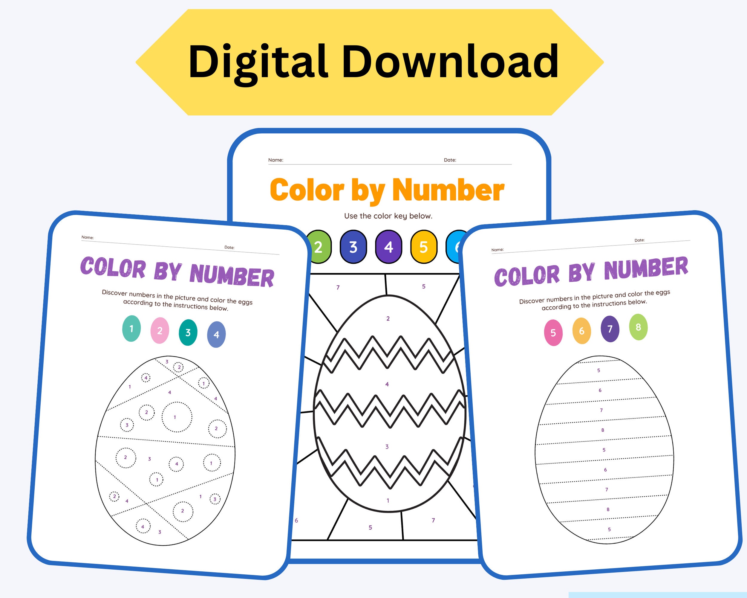 Printable Colouring Sheets, Color by Number Instant Download, 22 Page ...
