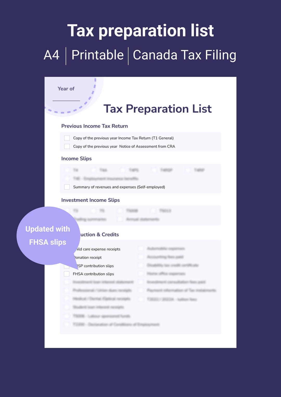 Canadian Tax Preparation Checklist, Tax Filing Guide (digital Download ...