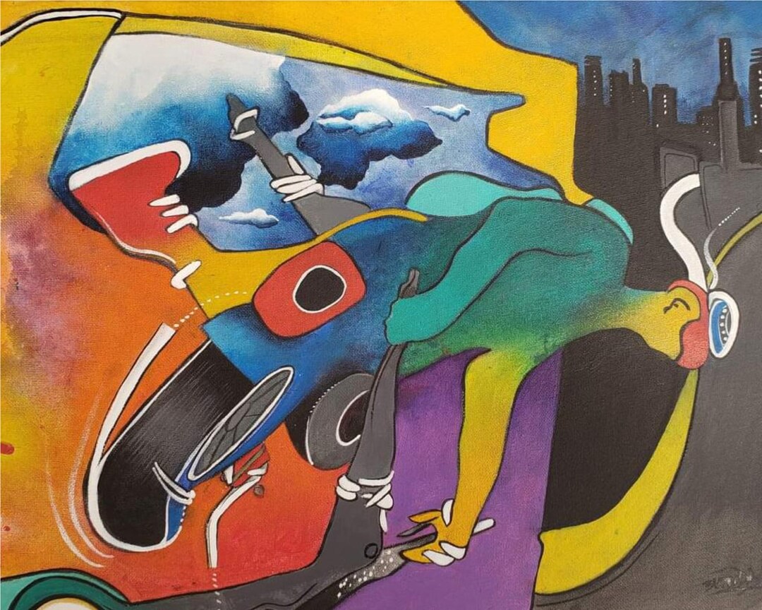 Surrealism Wall Art Acrylic on Canvas Painting Motorcycle Bike Drunk - Etsy