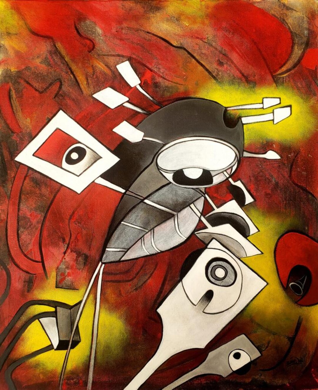 Surrealism Wall Art Acrylic on Canvas Painting Sound Game Red - Etsy