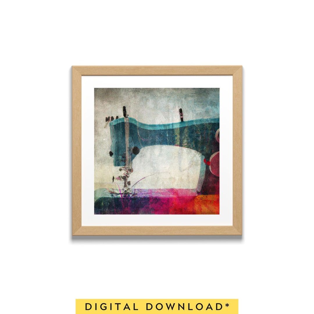 AI Printable Abstract Sewing Machine Horizontal Minimalist Wall Art for ...