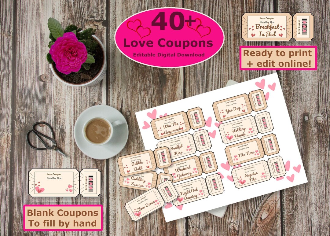 Printable Love Coupons | Romantic Gift | Valentines Day Gift for Him or ...