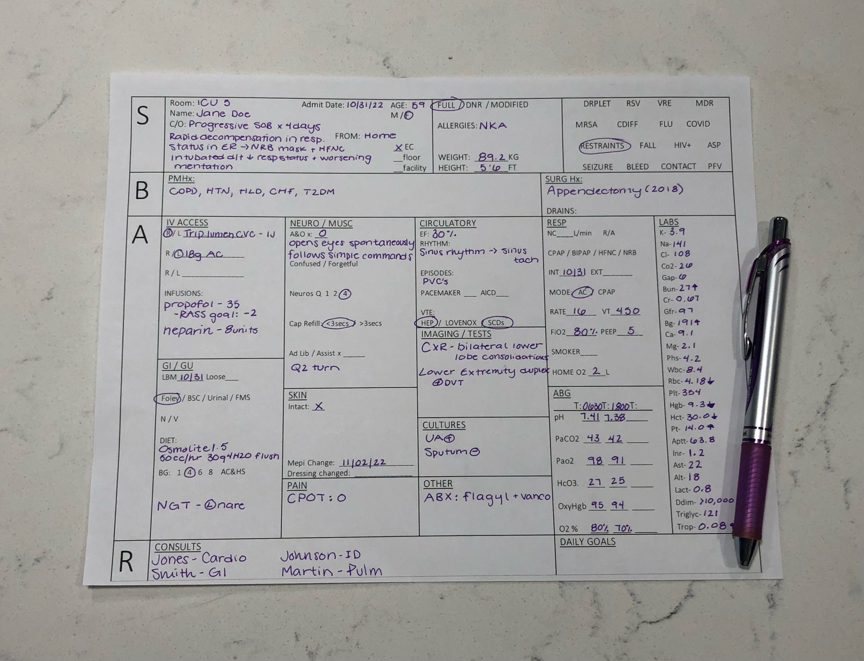 Horizonal ICU SBAR Report Sheet - Etsy