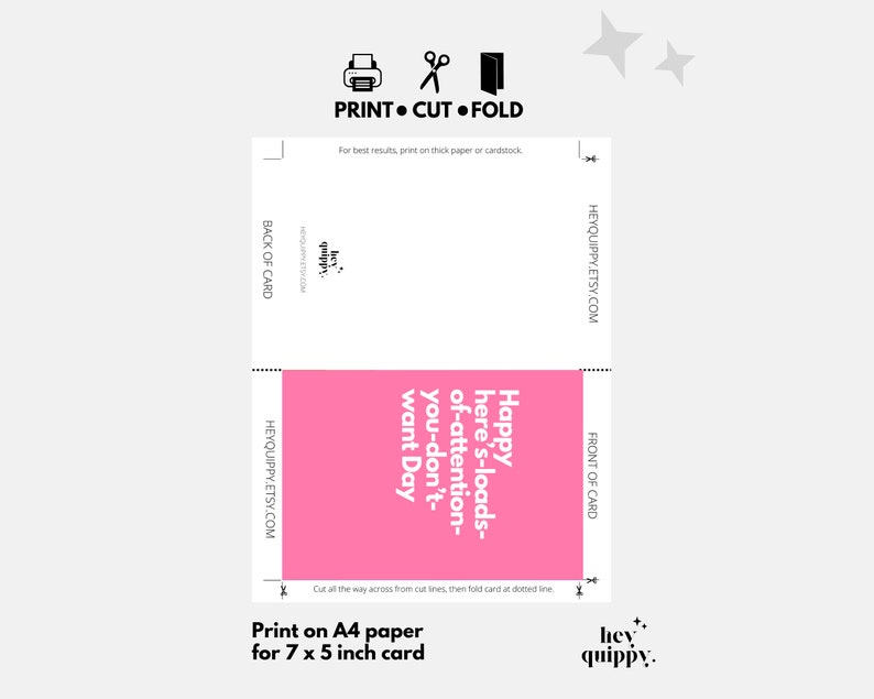 Printable 'happy Attention You Don't Want Day' Birthday Card 7x5 Witty ...