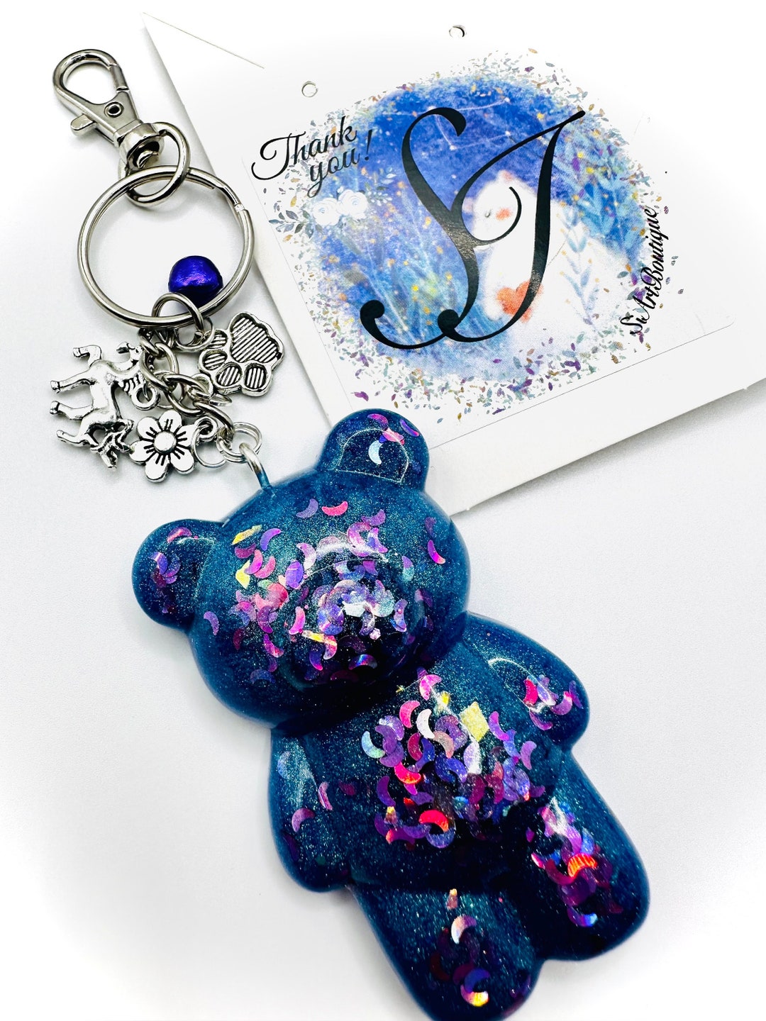 Big Teddy Bear Blue With Charms Keychain Jewel Gummy Bear Made in Resin ...