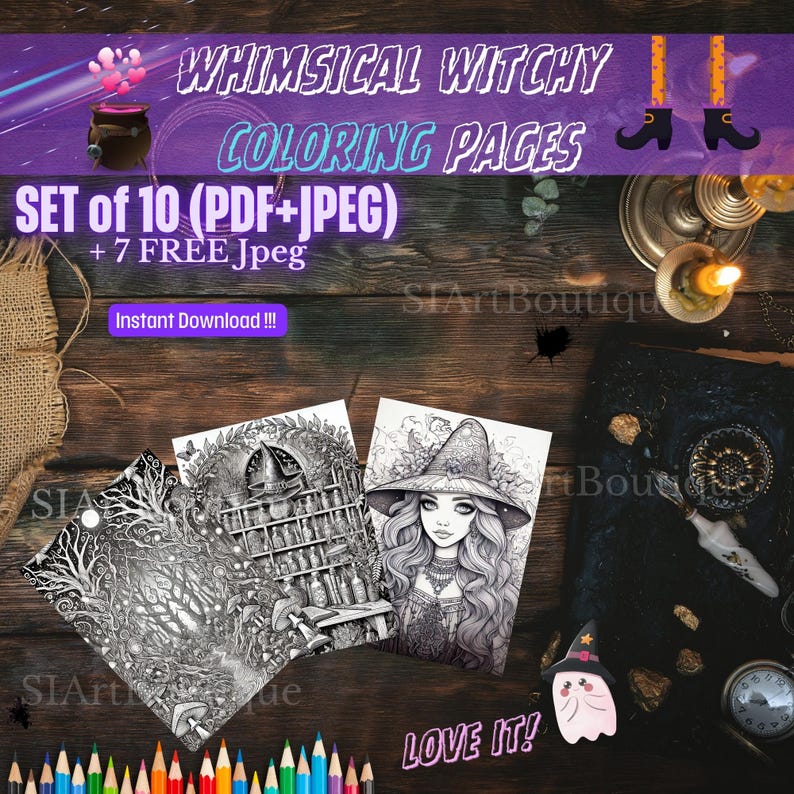 Mystical Fantasy Witchy Coloring Pages | Super Detailed Printable Art ...