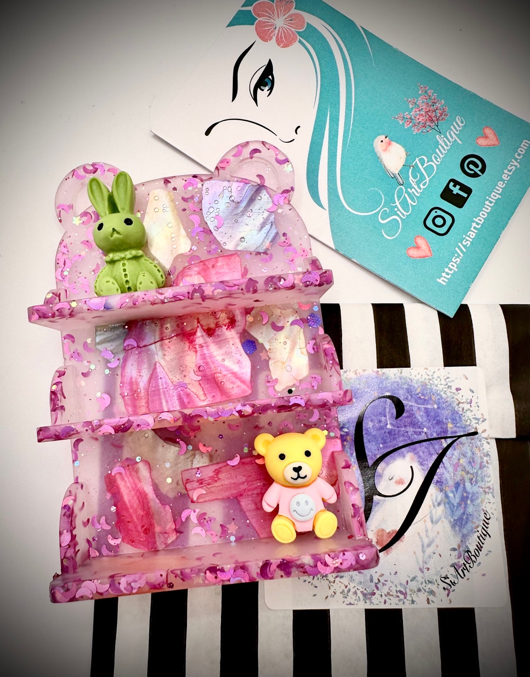 Kawaii Mini Teddy Display Shelf Handmade Resin Desk Organizer With ...