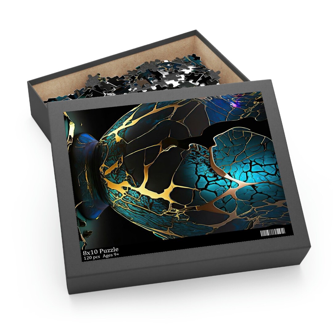 Bioluminescent Gold Flame Kintsugi Puzzle AI Art - Etsy