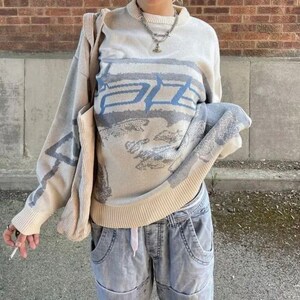 Streetwear Y2K Knit Sweater - Etsy