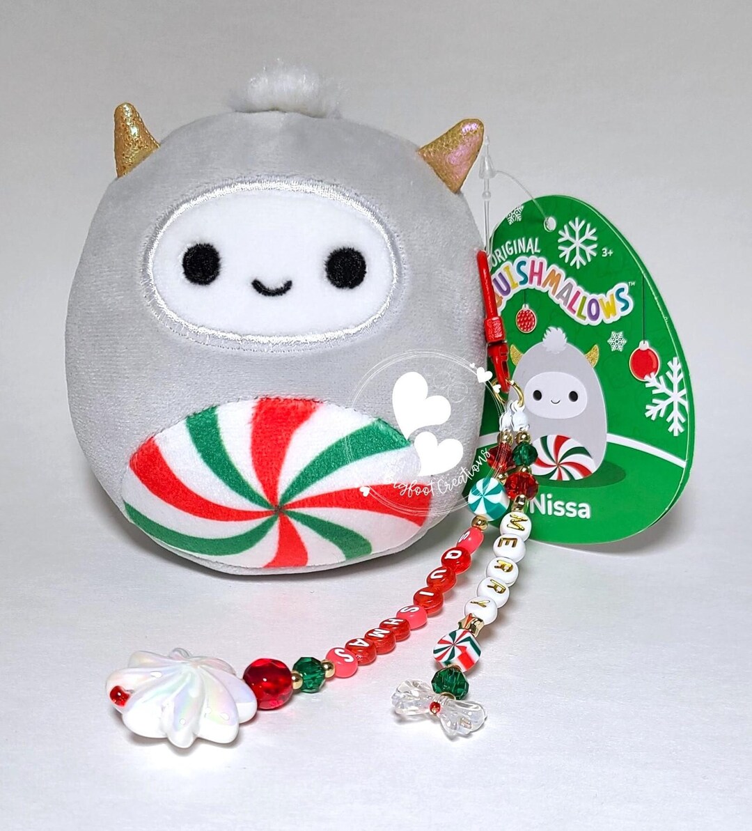 4 Inch Nissa the Peppermint Yeti Squishmallow Christmas Ornament With ...