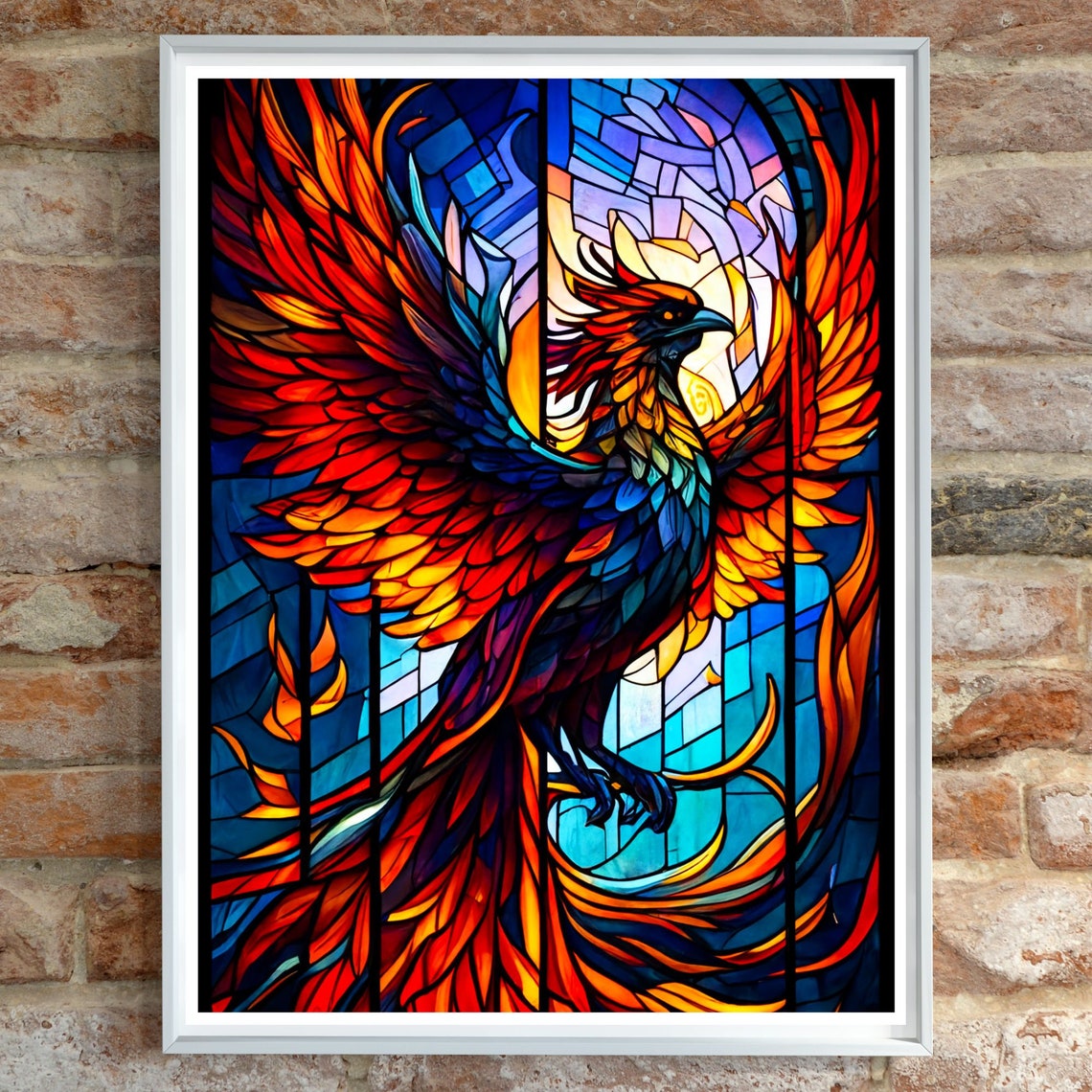 Phoenix Stained Glass AI Wall Art Print Unique Home Decor, Phoenix ...